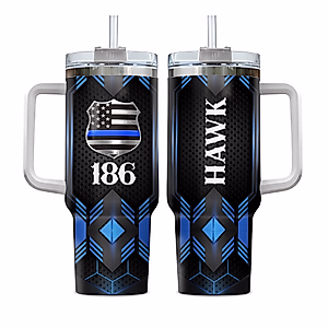 Hyturtle Police Gifts Personalized Thin Blue Line Tumbler US Flag Police Academy Graduation Gifts for Men Cops Officer Retirement Tumblers 40 Oz Tumbler With Lid And Straw