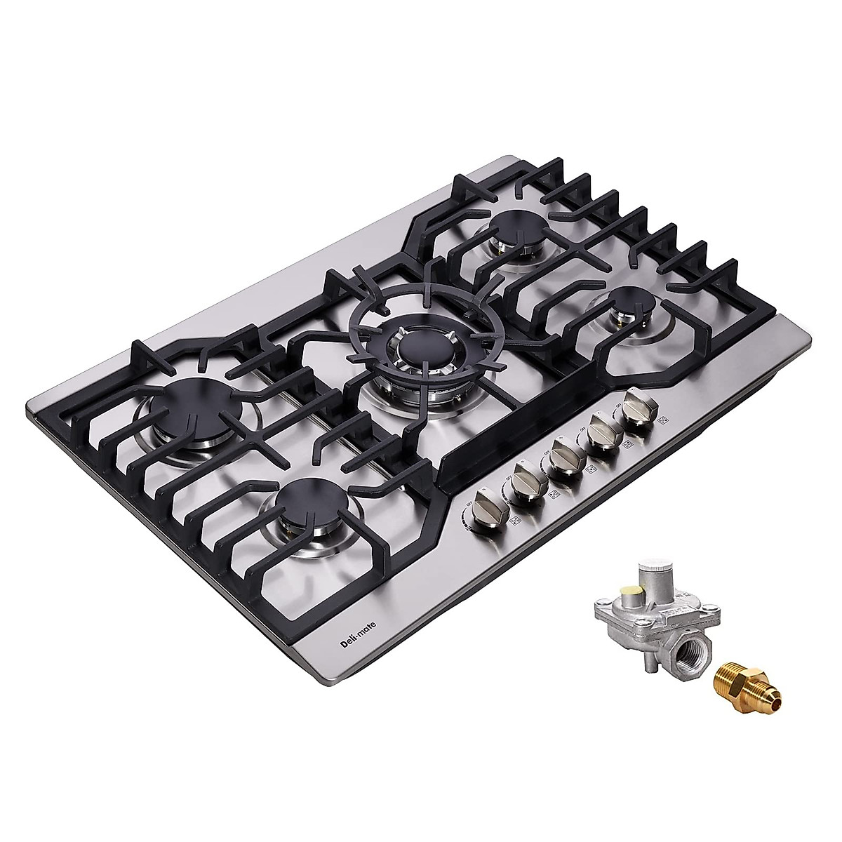 30 Inch Gas Cooktop, Stainless Steel Built-in 5 Burners Gas Stovetop LPG/NG Convertible Gas Stove Top Dual Fuel Gas Hob DM527-05
