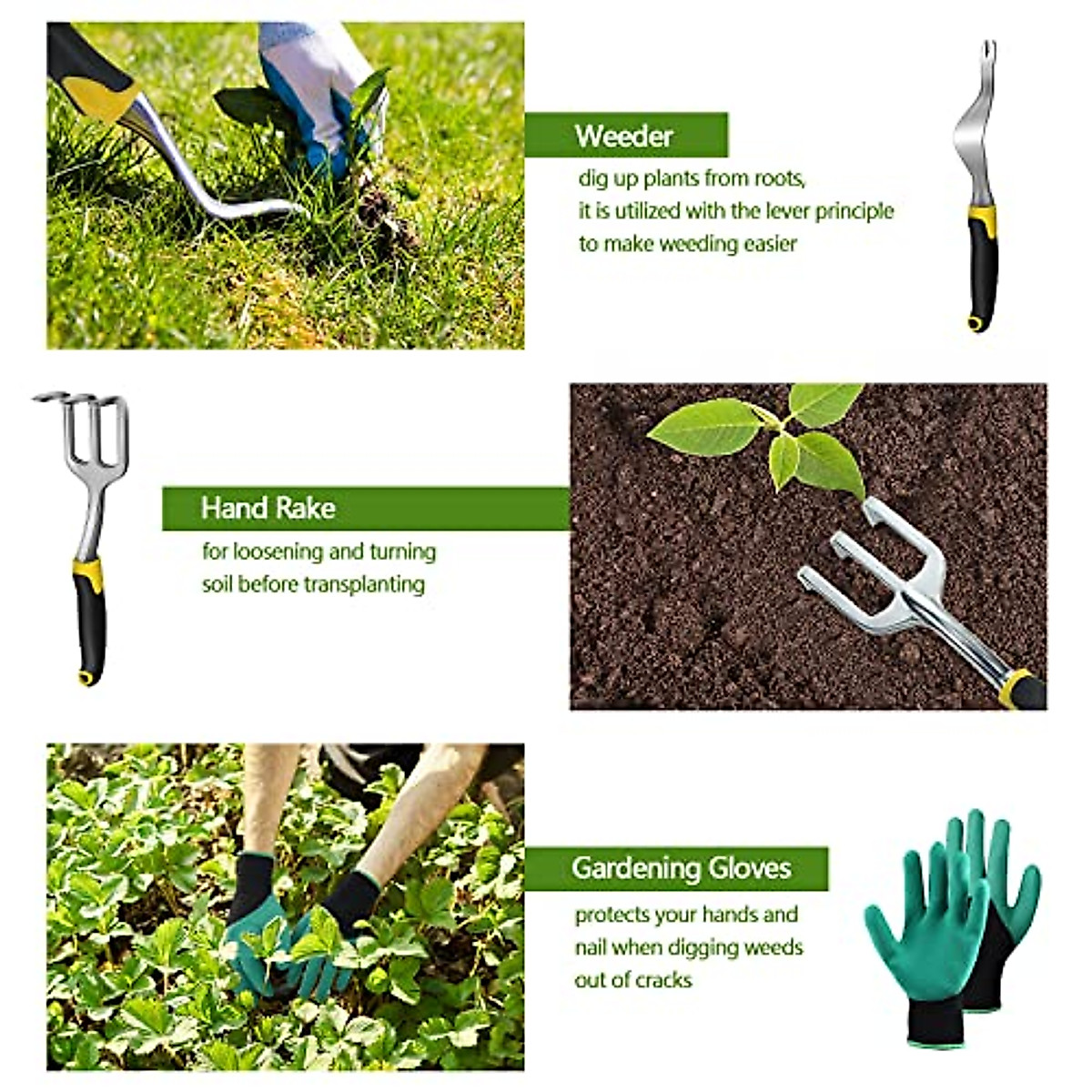 EAONE Garden Kneeler and Seat Foldable Garden Bench Stool with Soft Kneeling Pad, 6 Garden Tools, Tool Pouches and Gardening Glove for Men and Women Gardening Gifts, Protecting Your Knees & Hands