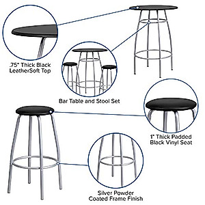 Flash Furniture Daria Bar Height Table Set with Padded Stools Black
