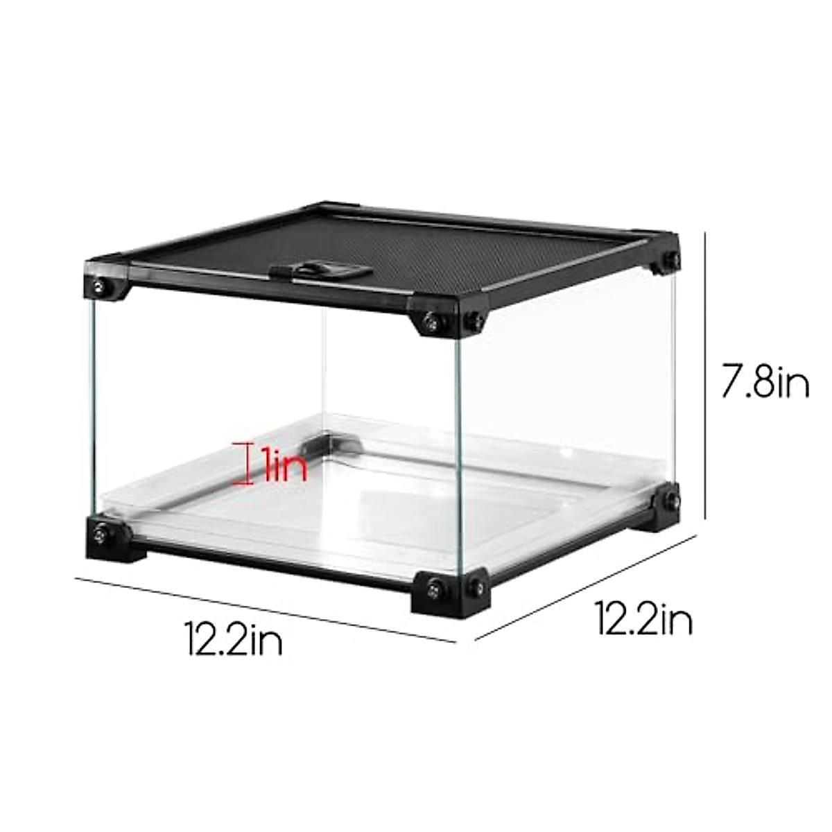 OIIBO Small Glass Reptile Terrarium 12.2" x 12.2" x 7.8" Top Feeding Reptile Tank Full View Visually Appealing Reptile Amphibians Habitat Enclosure