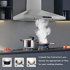 Range hood 30 Inch, Convertible Kitchen Wall Mount Range Hood in Stainless Steel with 500CFM, LED Lights, Stainless Steel Filters,Touch Control and Carbon Filters