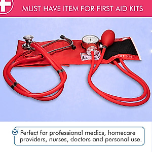 NOVAMEDIC Professional Aneroid Sphygmomanometer Blood Pressure Machine and Stethoscope Set, Universal Adult Size Cuff Arm 8.7-16.5", Manual Emergency BP Monitor Kit with Carrying Case, Red