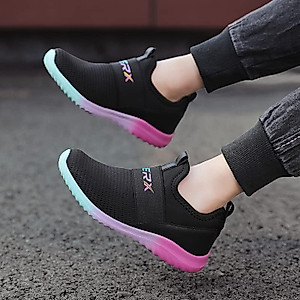 GEERX CARA Girls Slip On Athletic Sneaker Lightweight Sport Walking Running Tennis Shoe (Toddler/Little Kid/Big Kid) Black Rainbow Size 2