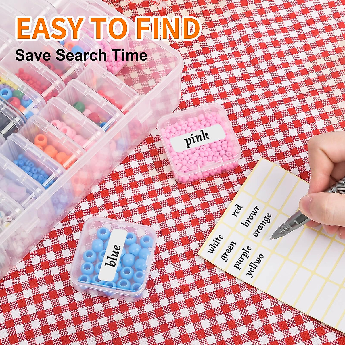 Bead Organizer Box, 30Pcs Small Clear Plastic Bead Storage Containers, 1 Craft Storage Box with Hinged Lid, 42 Labels, Mini Box for Jewelry Making DIY Bracelets Beading Nails Screws Seeds Small Parts