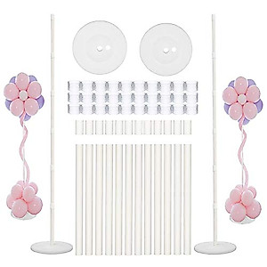 GOETOR 2 Set Balloon Column Stand Kit 6 Ft Height Base with 12 Poles and 30 PCS Balloon Rings Balloon Tower Decoration for Birthday Wedding Christmas