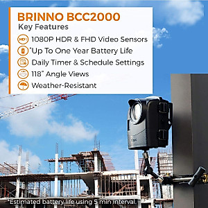 Brinno BCC2000 - Construction & Outdoor Security Time Lapse Camera Trio Bundle Pack - Up to 1-Year Battery Life - 1080P - Includes: TLC2000 Camera, Industrial Clamp, & Weather-Resistant Case