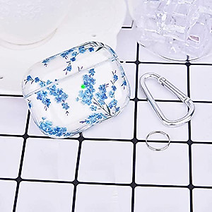 QINGQING Airpods Pro Case, 3 in 1 Cute Airpod Pro Clear Protective Hard Case Cover Shockproof Women Girls Men with Keychain for Airpods Pro Charging Case (Clear-Blue Floral)