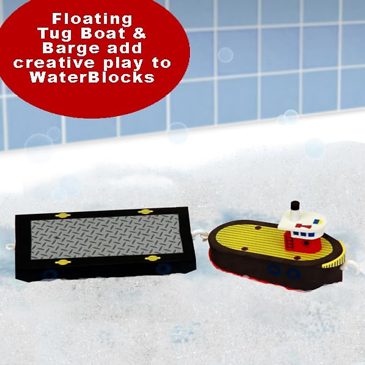 BathBlocks Just Think Toys Bathtime Consruction Building Toy - Tug Boat & Barge (22092)
