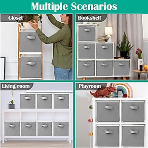 IJRPLM 8 Pack Storage Cubes,11 Inch Cube Storage Bins,Fabric Foldable Cube Baskets,Collapsible Storage Bins with Handles,Fabric Bins Storage Box For Shelf Organizing Clothes Closet Toys,Grey