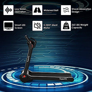 GYMAX Folding Treadmill, 2.25HP Electric Motorized Running Walking Machine with LED Touch Screen, Portable Cardio Workout Treadmill for Home Gym Office (Black)