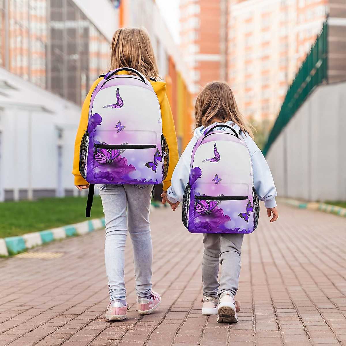 ALAZA Butterfly Purple Flowers Backpack for Girls School Backpack Kids Bookbag 3rd 4th 5th Grade Elementary Students Daypacks