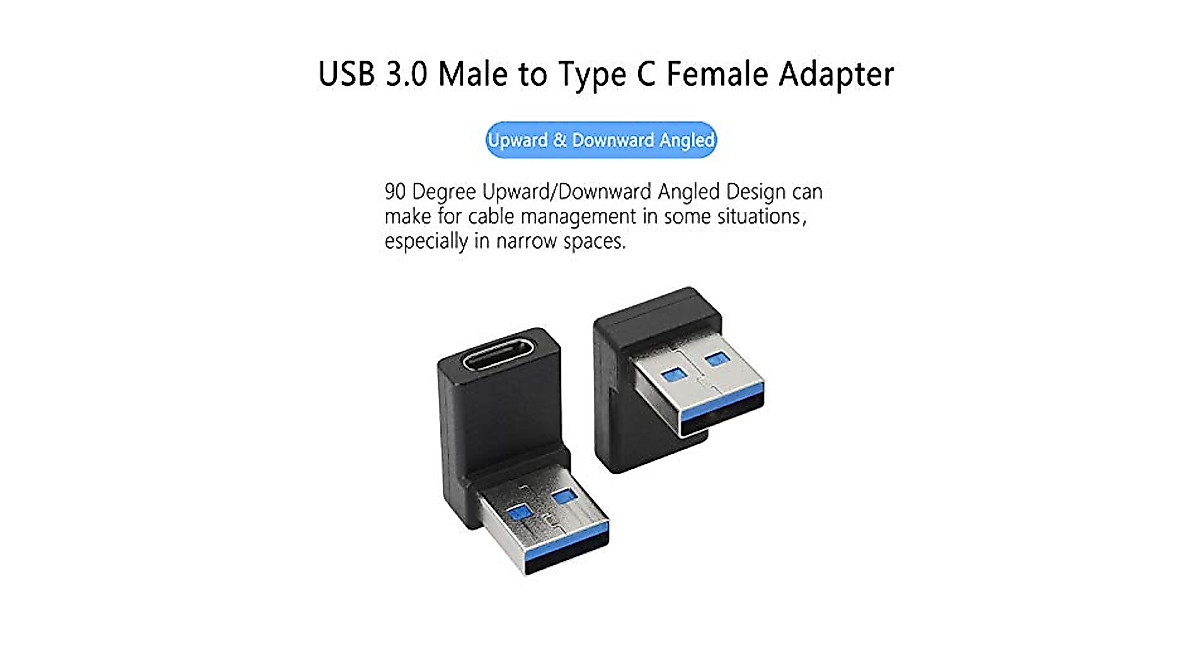 Right Angle USB A to USB C Adapter 2-Pack - High-Speed Data & Charging