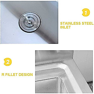 Thicken Independent 201 Utility Stainless Sink Portable Commercial Stainless Steel Sinks with Faucet Suitable for Outdoor Indoor Garage Kitchen Laundry Room (60 X 60 X 80cm)