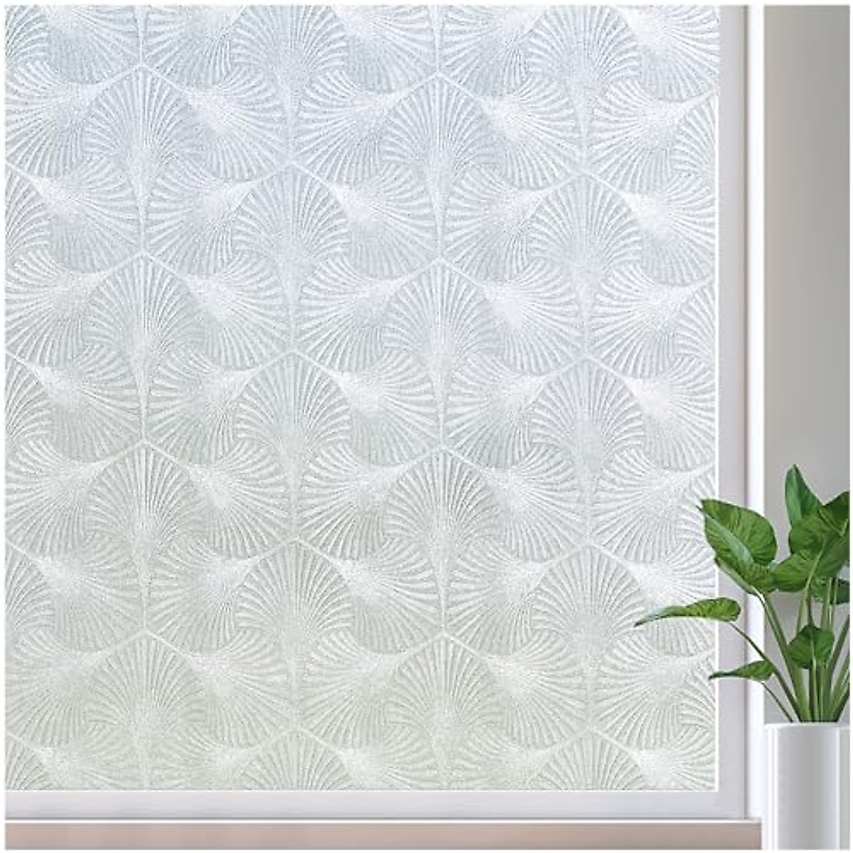 Windimiley Privacy Window Film Frosted Glass Window Cling Bathroom Peel and Stick Sun Blocking Decorative Ginkgo Opaque Door Window Tint for Home, 17.5x157.4 Inch