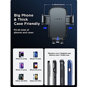 LISEN Phone Holder for Car [Anti-Slip & Anti-Scratch] Universal Long Arm Car Phone Holder Mount Dashboard Windshield Strong Suction Car Phone Holder Mount for iPhone 14 13 Pro S22 S21 & All