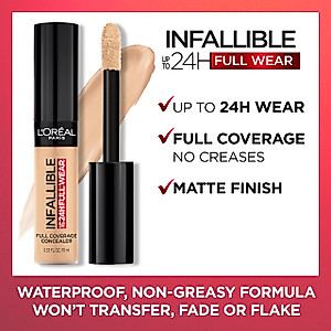 L'Oreal Paris Makeup Infallible Full Wear Waterproof Matte Concealer, Full Coverage, Porcelain, 0.33 fl. oz.