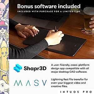 Wacom Intuos Pro Medium Bluetooth Graphics Drawing Tablet, 8 Customizable ExpressKeys, 8192 Pressure Sensitive Pro Pen 2 Included, Compatible with Mac OS and Windows,Black