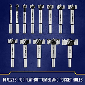 IRWIN Marples Forstner Bit Set, Wood Drill Bits, Made of Carbon Steel, Ideal for Fine Woodworking, Cabinet-making and more, 14 Pieces (1966893)