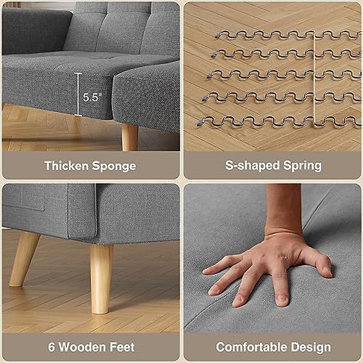 Gizoon Small Couch, Futon Sofa Bed, Sleeper Sofa, Loveseat, Sectional Couches for Living Room, Bedroom, Dorm, Apart, Mid Century Modern, Adjustable Backrest, 70.9"