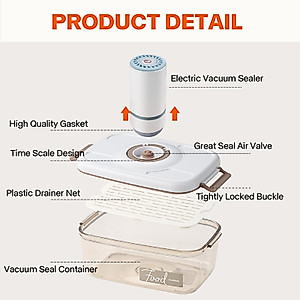 5 PCS Vacuum Food Storage Containers with Lids, Vacuum Seal Containers with USB Charge Electric Vacuum Pump Perfect for Fresh-keeping Suitable for Meat, Rice, Marinade, Fruit, Pasta, Snack