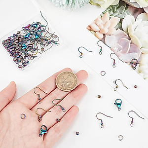 PH PandaHall 120pcs Rainbow Color Earring Making Kit 3 Sizes Fish Hook Ear Wire with Loop 304 Stainless Steel French Earring Hooks Lobster Claw Clasps Jump Rings Spacer Beads for Jewelry Making