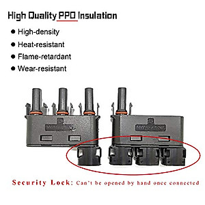 Slocable T Y Branch Connector IP68 Waterproof 1000V 1500V Solid Copper Terminal in PV Solar Series or Parallel Circuits 1 Pairs (3to1 Branch)