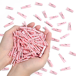 100PCS Baby Shower Clothespin Games Mini Pink Clothes Pins 1.4 inch for Party Decorations(Pink)