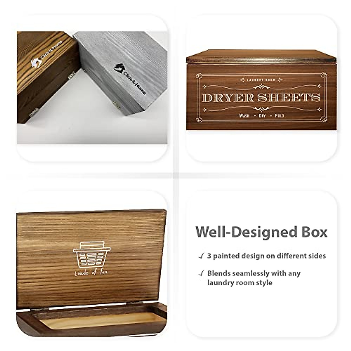 Dryer Sheet Holder for Laundry Room | Wooden Box Dryer Sheet Dispenser | Farmhouse Laundry Room Decor Accessories | Dryer Sheet Container with Lid | Laundry Room Organization Storage Container (Brown) | Laundry Softener Dispenser Sheets