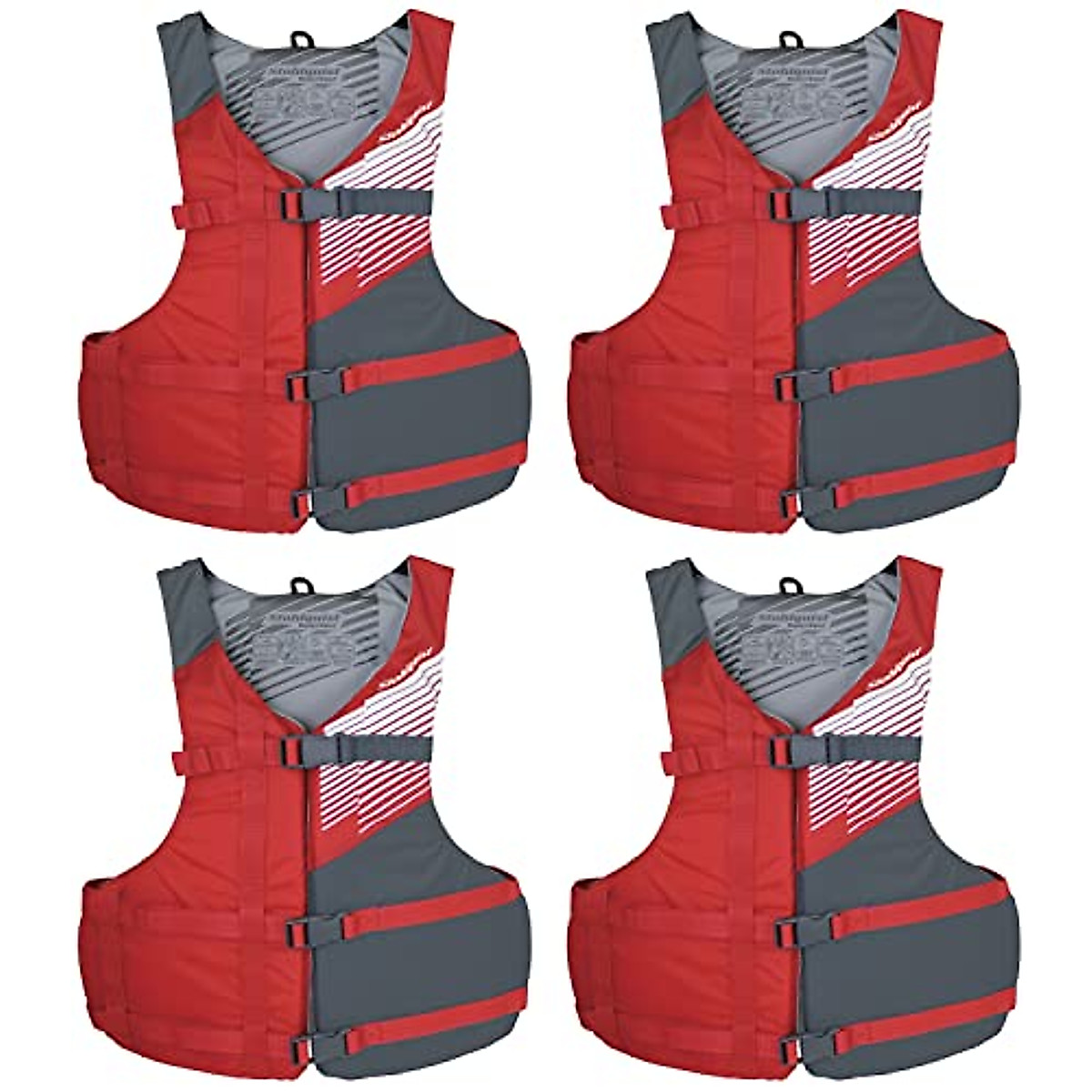 Stohlquist Fit Adult PFD Life Vest | Pack of 4 | Coast Guard Approved, Adjustable Size, Unisex, Lightweight, High Mobility, PVC Free Life Jacket - Value Pack