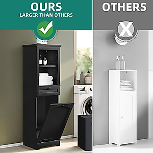 YITAHOME 53" Tall Tilt Out Laundry Hamper Cabinet Hidden Laundry Hamper with Storage Laundry Basket Cabinet with Drawer Bathroom Storage Cabinet Shelf with a Clothes Basket, Black