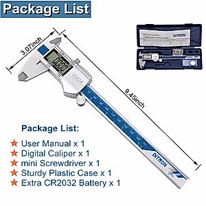 Digital Calipers, DITRON Electronic Caliper 6 inch IP54 Waterproof Micrometer, Woodworking Dimensional Measuring Tools Inch/MM Stainless Steel Vernier Caliper 150mm
