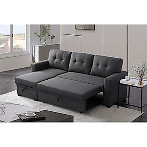 Devion Furniture Contemporary Reversible Sectional Sleeper Sectional Sofa with Storage Chaise in Dark Gray Fabric