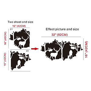 Forest Animals Wild Deers Wall Deal Art Vinyl Wall Sticker for Boys Kids Room Hunting Jungle Wall Decal for Bedroom Living Room Art House Decor Mural TM-46 (Black)