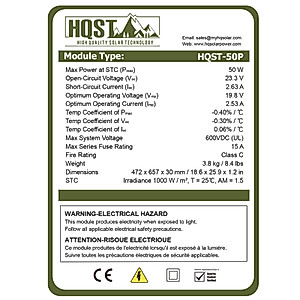 HQST Solar Panel 50 Watt 12 Volt Polycrystalline Portable, High Efficiency Module Off Grid PV Power for Battery Charging, Boat, Caravan, RV and Any Other Off Grid Applications