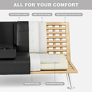 Generic NEW Mr Bedroom Modern Sofa Bed Folding Futon Set Faux Leather Convertible Recliner Lounge for Living Room with 2 Cup Holders, Removable Armrests (Faux Leather, Brown), 3256806216303300