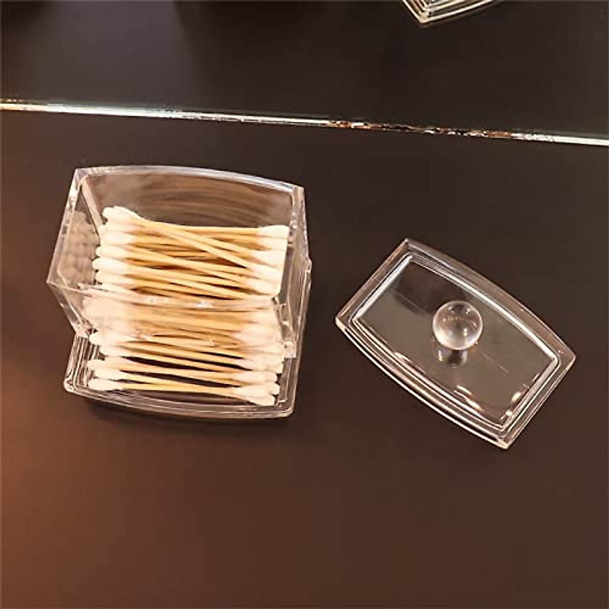 Typutomi Cotton Swab Holder, Modern Clear Cotton Swab Holder with Lid Cotton Swab Dispenser Storage Organizer for Bathroom Countertop Vanity(No Cotton swabs)