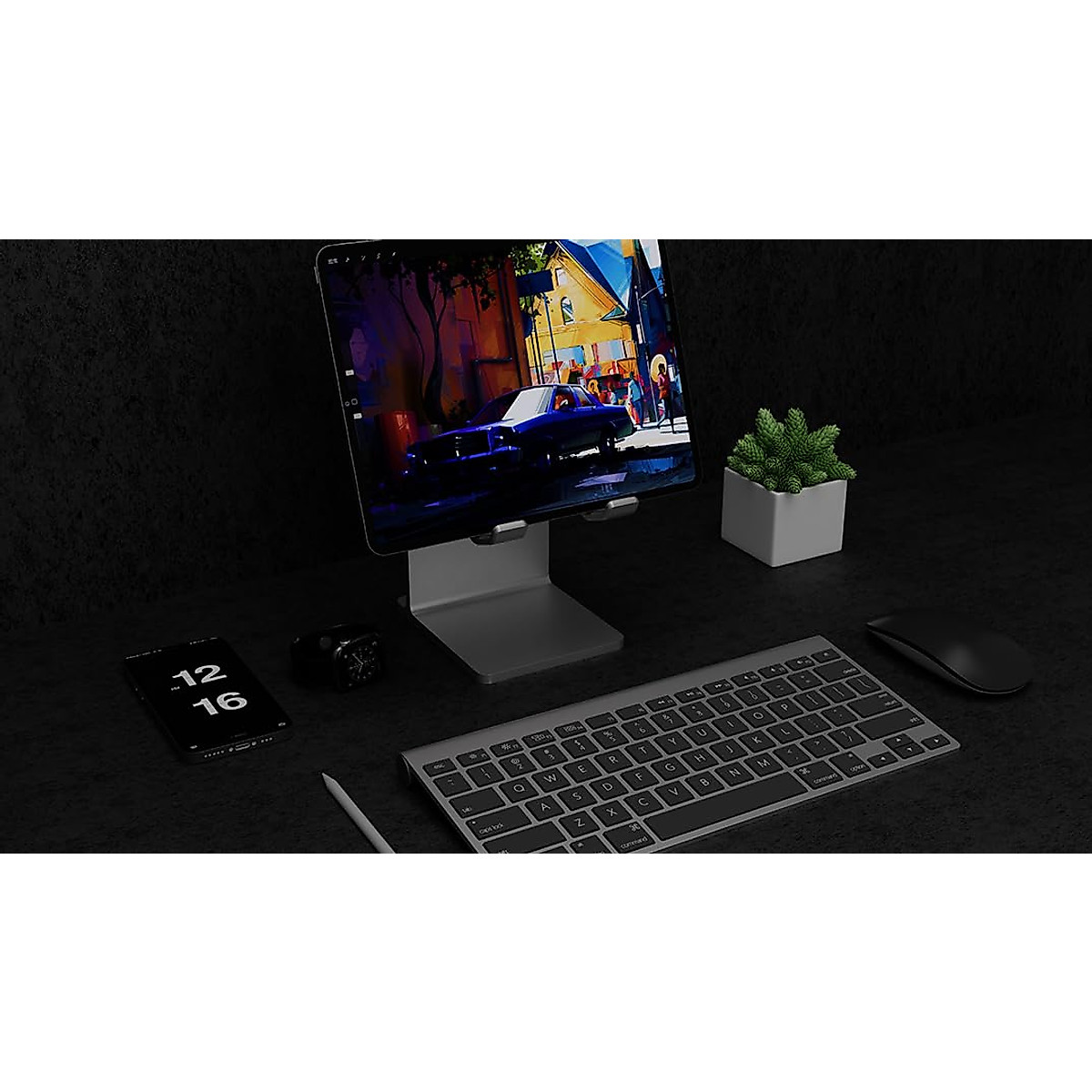 DREWCHAN Stand Holder for Desk Adjustable Aluminum Stand Holder Unversal Cell Phone Dock Home Office Desk Accessories Compatible with iPad Pro 11, 12.9/iPad 10.9 10th; Surface Pro (Grey)