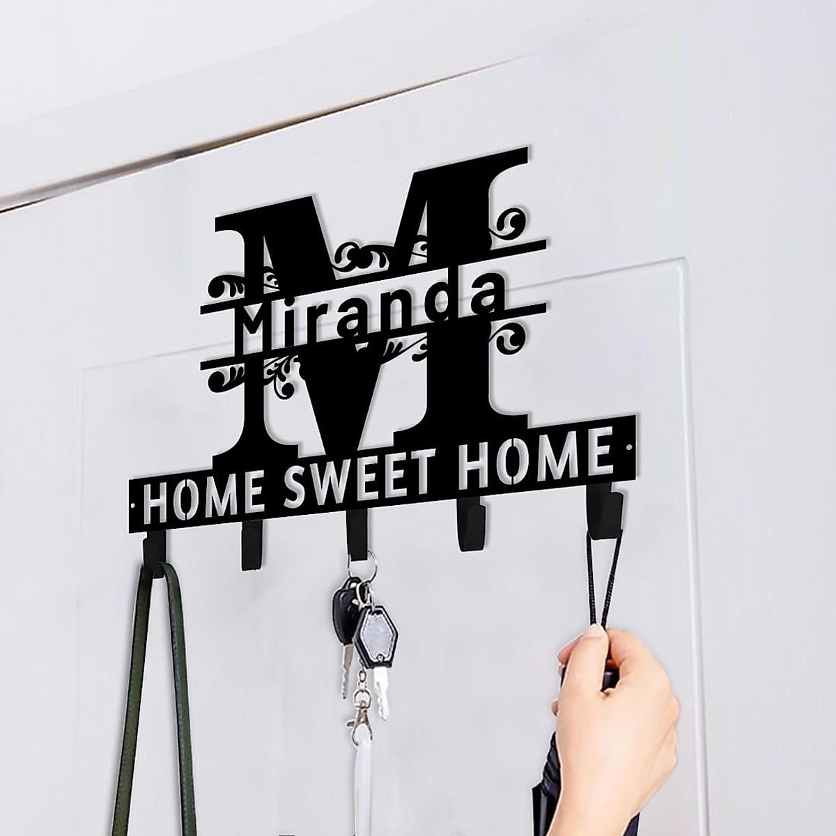 Personalized Key Holder for Wall, Custom Metal Infinity Heart Key Hooks with Name, Key Rack Organizer Wall Decorative for Entryway Doorway Hallway, Room Entrance Décor (Infinity-2)