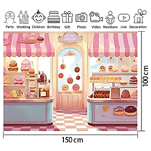 MAQTT Sweet Shop Backdrop Candy Princess Dessert Banner Shop Girl's Birthday Photography Background Children's Party Banner Baby Shower Donut Ice Cream Table Decoration 5x3ft