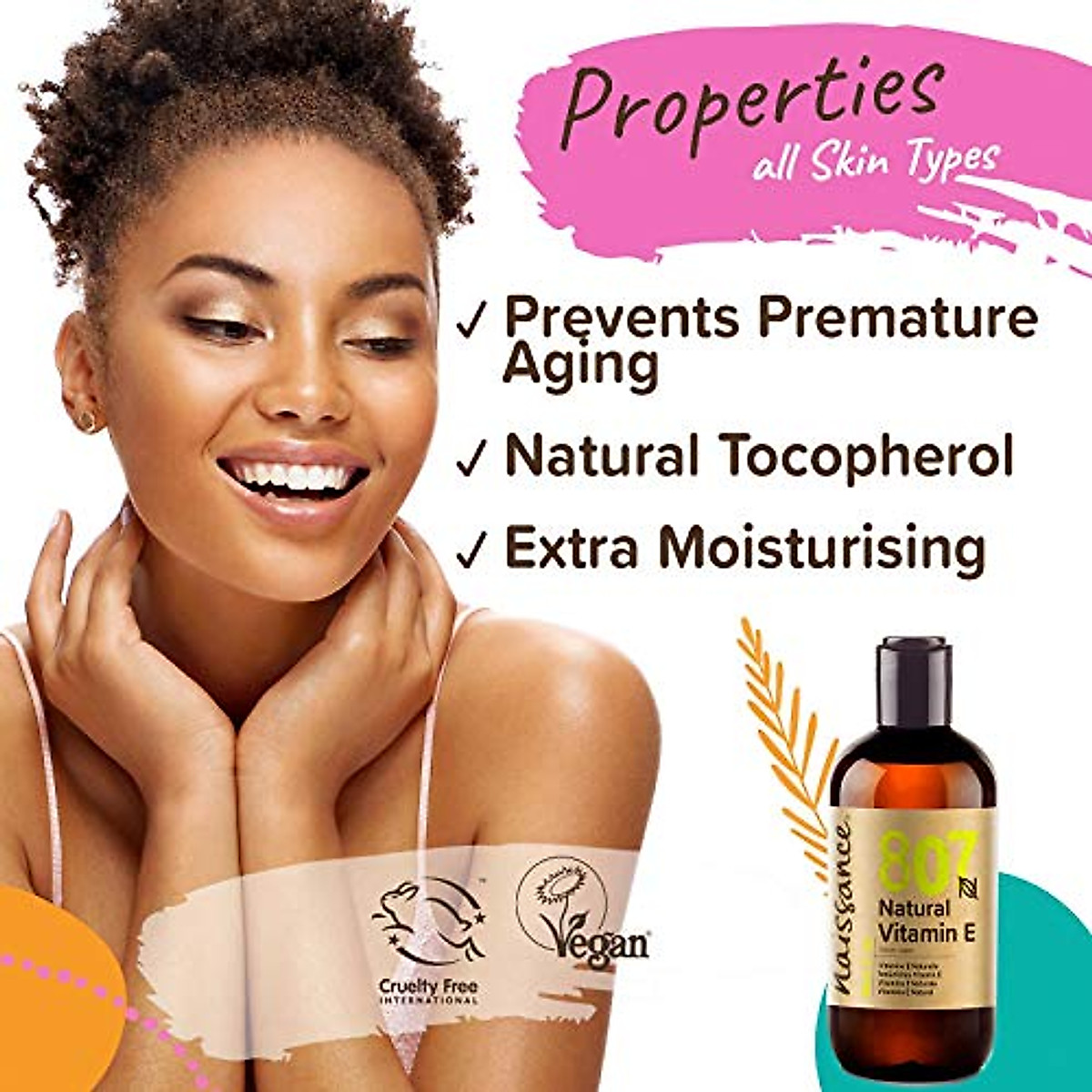 naissance Natural Vitamin E Oil 8 fl oz - Pure, Natural, Vegan, Cruelty Free, Hexane Free, Non GMO - Ideal for Aromatherapy, Skincare, Haircare, Nailcare and DIY Beauty Recipes