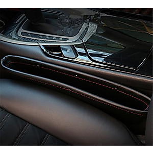 Fochutech 2x Car Pocket Organizer Seat Console Gap Filler Side Catcher Tray PU Leather Inside Out Interior Accessories For Wallet Phone Coins Cigarette (Black)