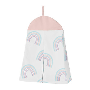 Sweet Jojo Designs Pastel Rainbow Baby Girl Nursery Crib Bedding Set - 4 pieces - Blush Pink, Purple, Teal, Blue and White