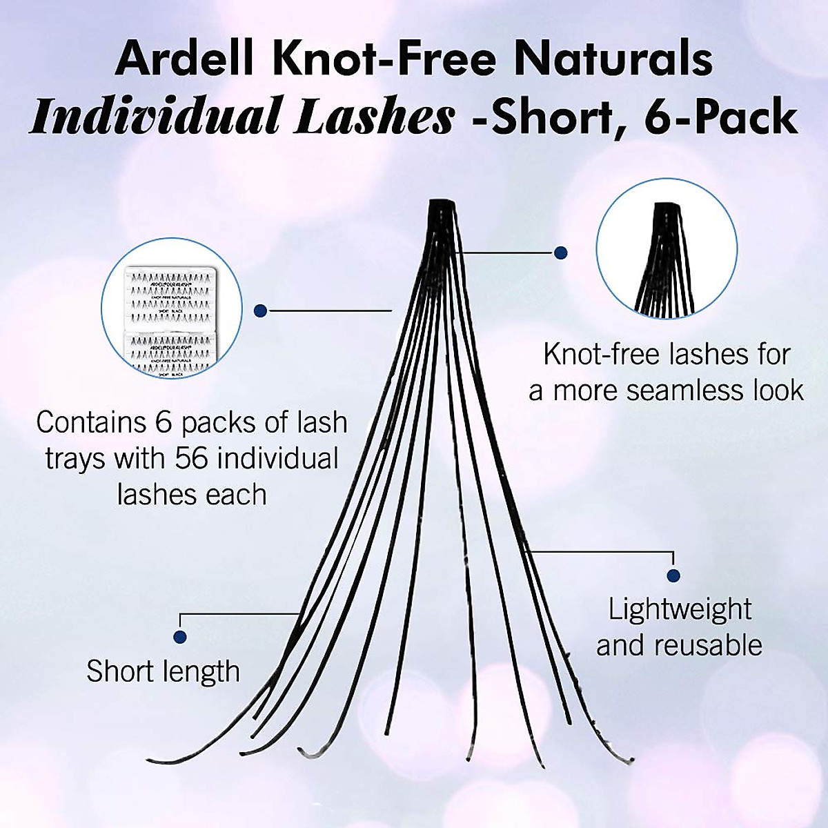 Ardell False Eyelashes Knot-Free Individuals Short Black, 6-Pack (contains 6 packs of lash trays with 56 Individual Lashes each)