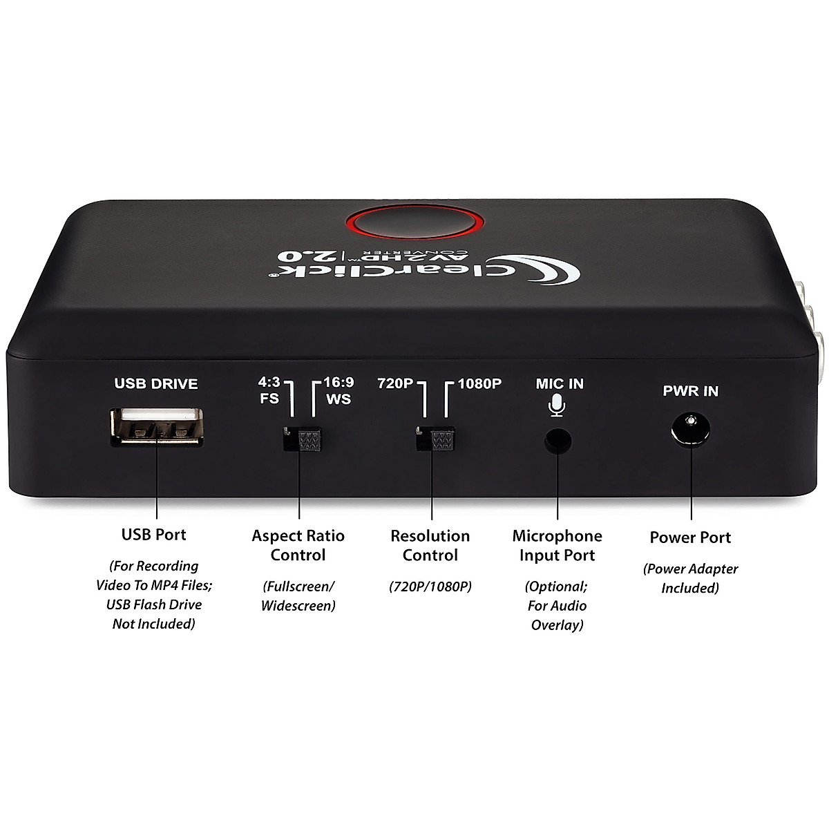 ClearClick AV to HD Converter & Recorder 2.0 (Second Generation) - AV RCA to HDMI Adapter to Convert & Record Video - for VCR, VHS, DVD, Camcorder, Hi8, Gaming to TV