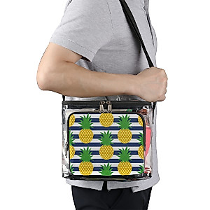 bisibuy Pineapple Striped Background Clear Lunch Bag Stadium Approved PVC Plastic See Through Lunch box with Adjustable Strap for Sports Events Concerts Office