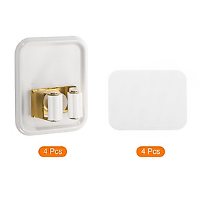 uxcell 4pcs Mop Broom Holder Wall Mount, 304 Stainless Steel Mop Broom Organizer Storage Rack, Self Adhesive Broom Hanger for Bathroom, Laundry Room, White