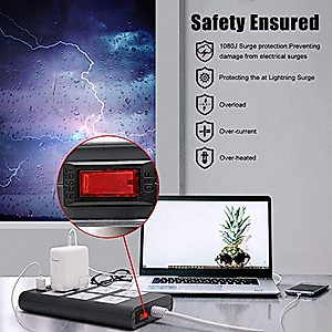 Power Strip, SUPERDANNY Flat Plug Surge Protector, 10 ft Extension Cord with 15A 6 Widely Multi Outlets, 3.1A Fast Charge 4 USB Ports, Fire-Retardant