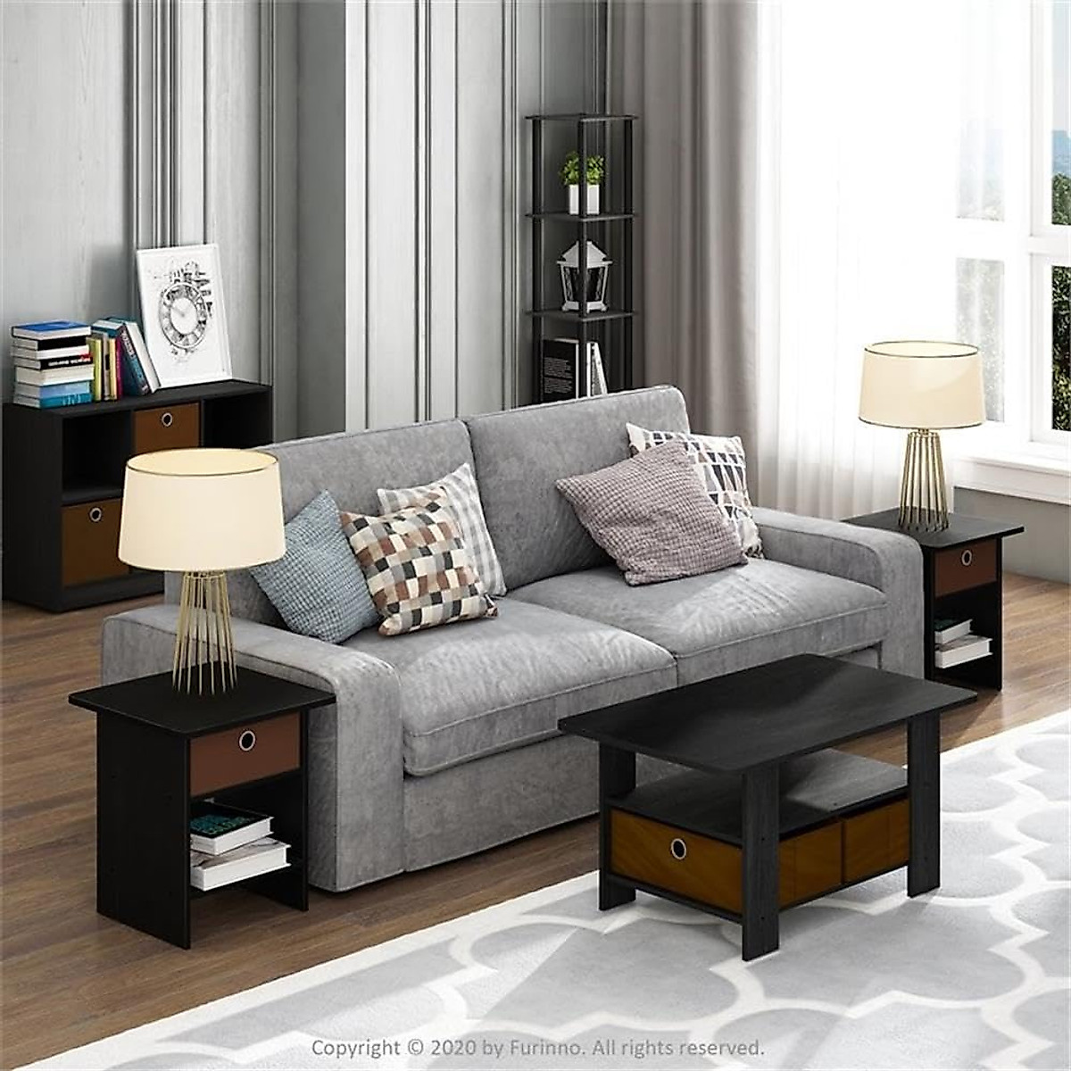 Furinno Dario End Table / Side Table / Night Stand / Bedside Table with Bin Drawer, 1-Pack, Americano/Medium Brown