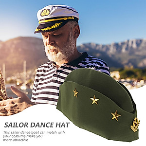 BESTOYARD Nautical Sailor Hat Three Stars Wheat Stewardess Hat Airline Beret Adult Costume Accessory Halloween Cosplay Costume (Army Green)